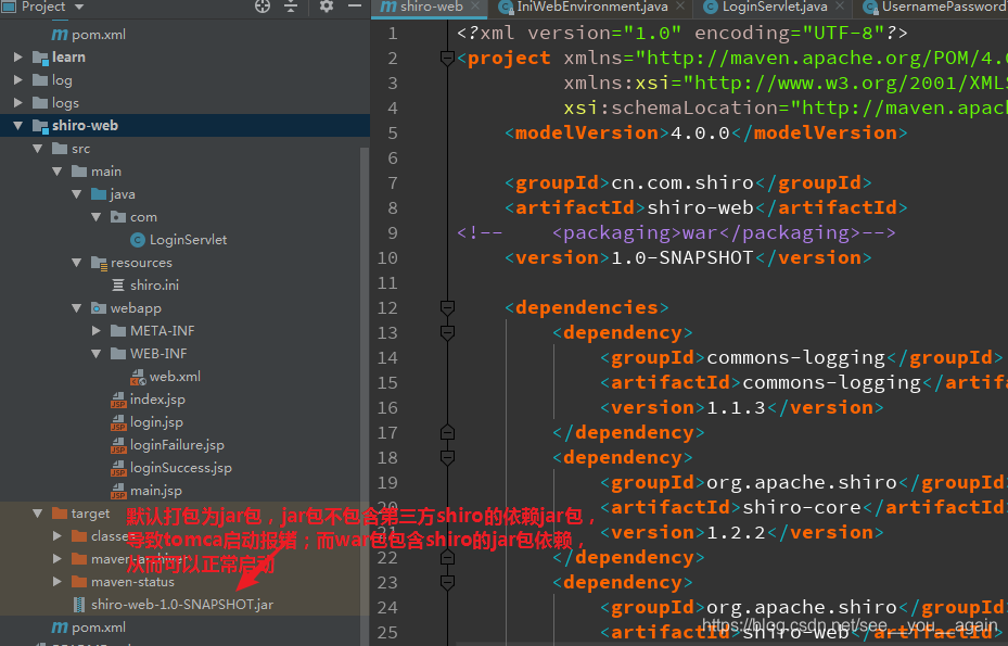 java.lang.NoClassDefFoundError: org/apache/shiro/authc ...