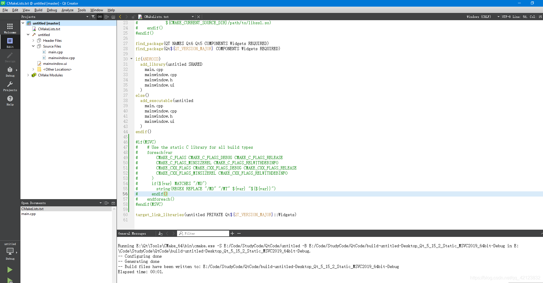 Qt5.15静态编译+CMake构建+MSVC_qt cmake 静态构建-CSDN博客