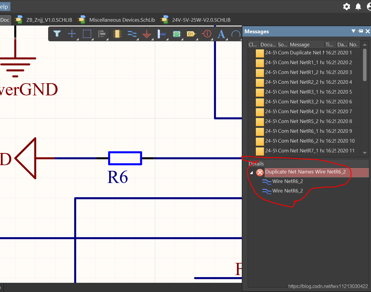 AD软件单张图纸出现Duplicate Net Names Wire NetR6_2-CSDN博客