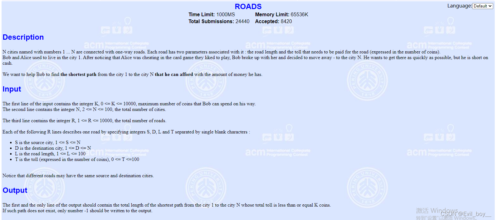 ROADS poj-1724_roads poj 1724-CSDN博客