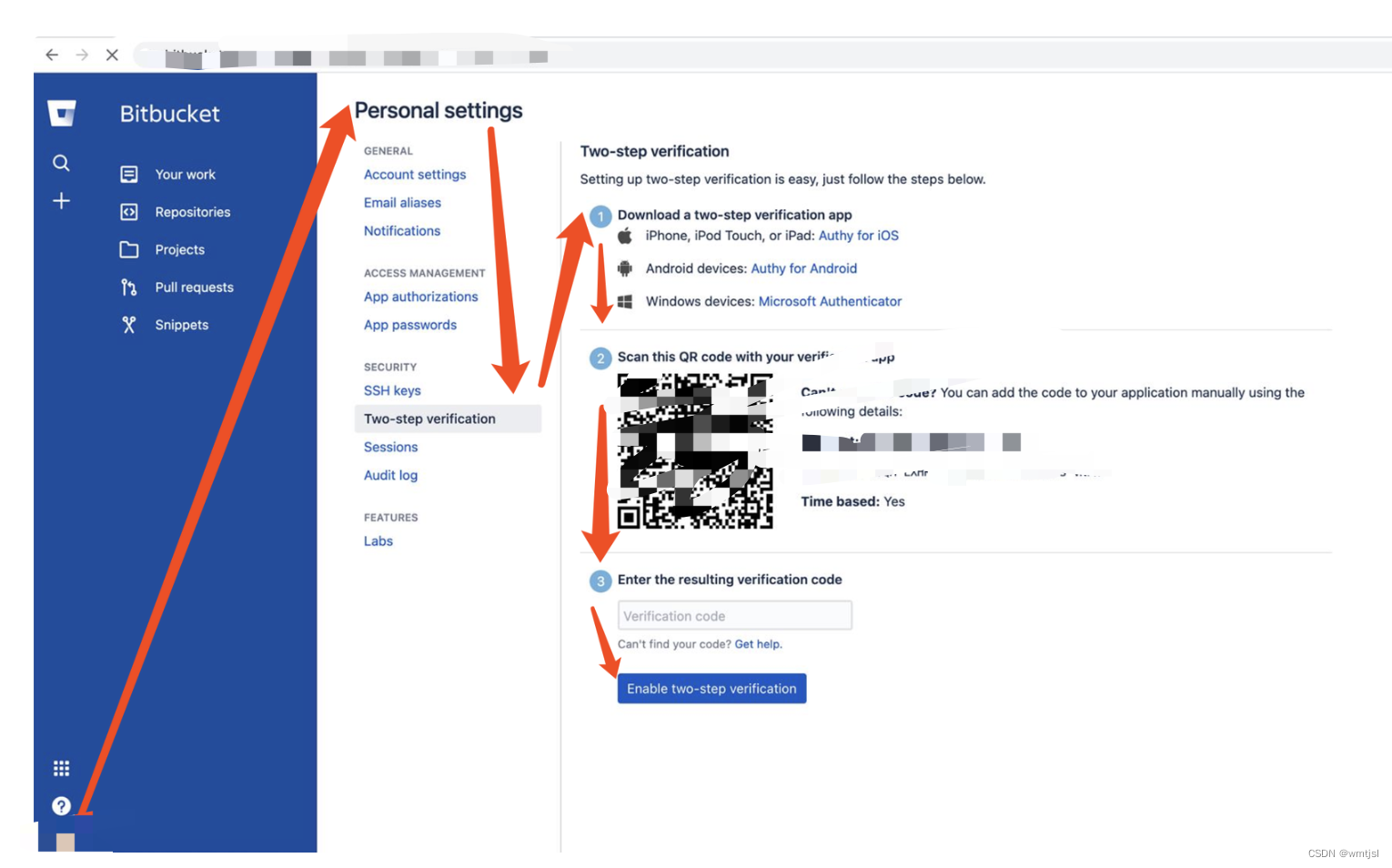 How to Enable two-step-verification(e.g. Bitbucket)_efootball two-step verification-CSDN博客