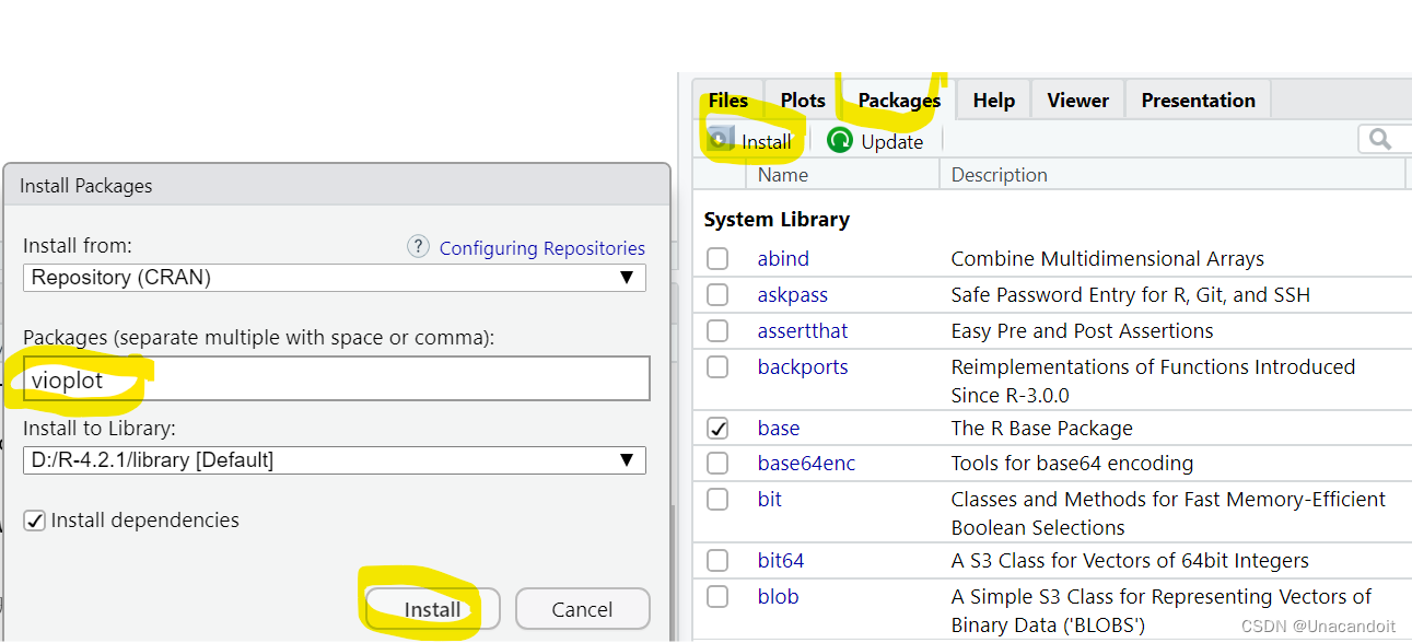 如何解决在RGui中出现的“Error in library(vioplot) : 不存在叫‘vioplot’这个名字的程辑包”问题_不存在叫mvstats这个名字的程辑包-CSDN博客