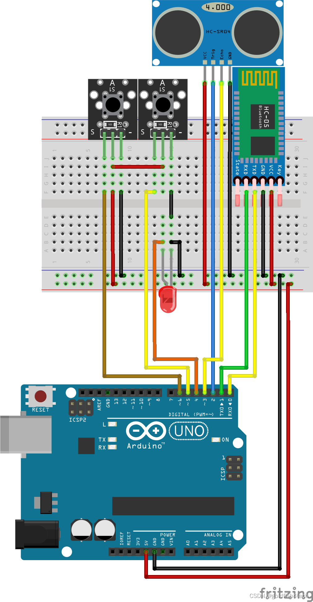 Fritzing软件绘制Arduino面包板接线图传感器模块库文件067_超声波传感器按键模块-CSDN博客