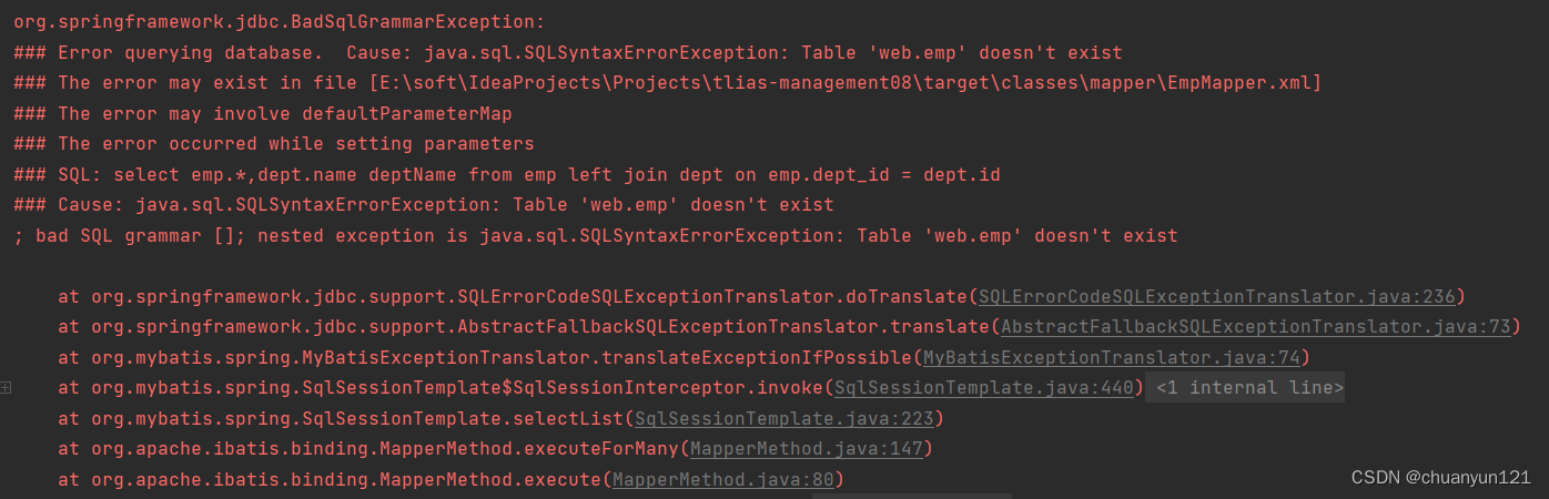 org.springframework.jdbc.BadSqlGrammarException_cause: org.springframework.jdbc ...