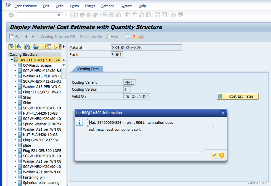 SAP CK13N Message CK869: itemization does not match cost component split-CSDN博客