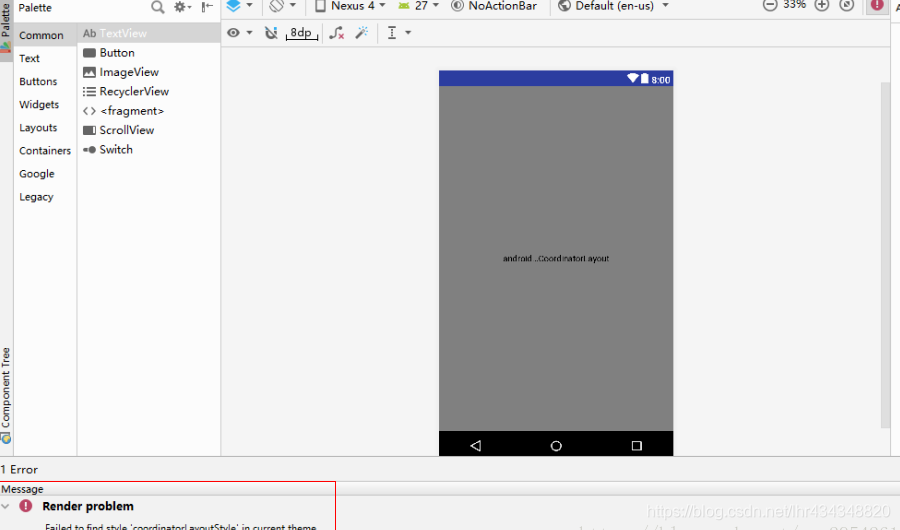 Android Studio预览报错Failed to find style 'coordinatorLayoutStyle' in current theme_android stdio预览 ...