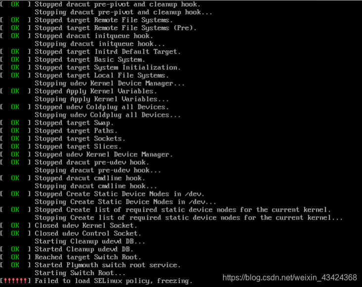 Linux重新启动后提示 Failed to load SELinux policy. Freezing系统hung住_linux开机很多failed-CSDN博客