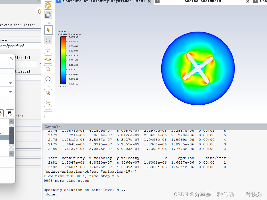 从稳态的MRF改为瞬态计算，出现了下面的变化。监测的云图不发生旋转。说明MRF采用瞬态计算发挥不了它的计算性能，一般只用稳态计算。_mrf模型网格旋转吗-CSDN博客