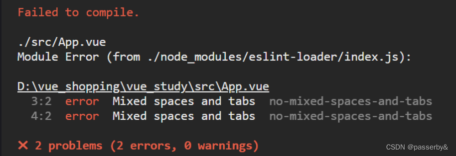 Vue脚手架常见报错解决方法一，Mixed spaces and tabs no-mixed-spaces-and-tabs，二，组件名不符合Vue命名规范-CSDN博客