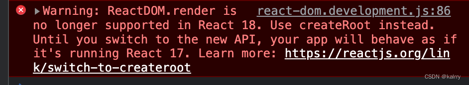 ReactDOM.render is no longer supported in React 18. Use createRoot instead._react.js_kalrry-华为开发者空间