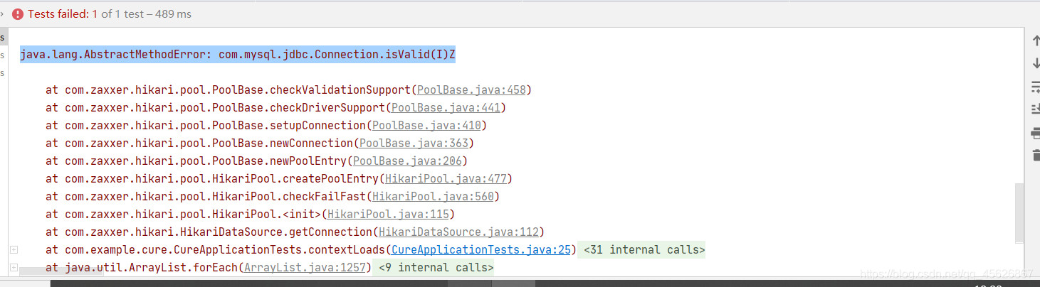 Springboot在使用jdbc时候出现报错java.lang.AbstractMethodError: com.mysql.jdbc.Connection.isValid(I)Z_java ...