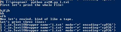 笨方法学python3习题20与给代码加颜色：1 _io.TextIOWrapper name='1.txt' mode='r' encoding='cp936'_invalid ...