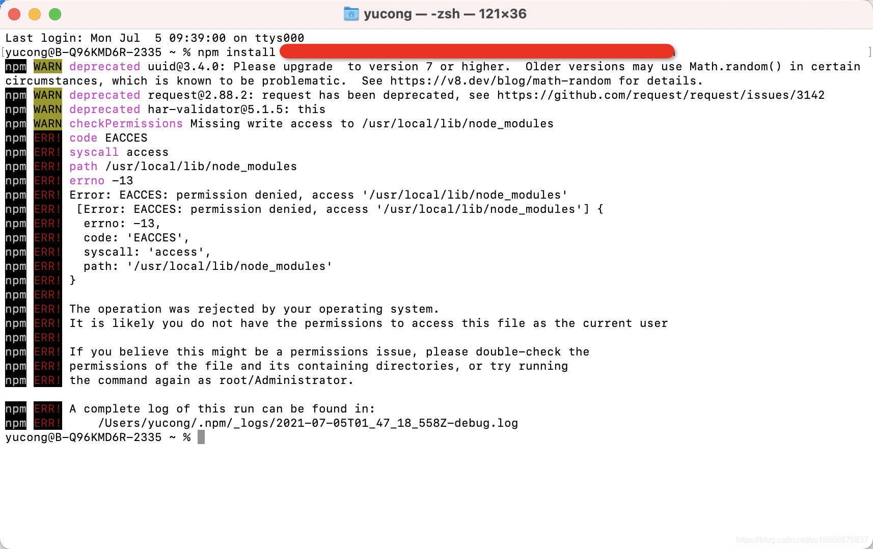 Error: EACCES: permission denied, access ‘/usr/local/lib/node_modules‘的解决方法_npm_码飞_CC-华为开发者空间
