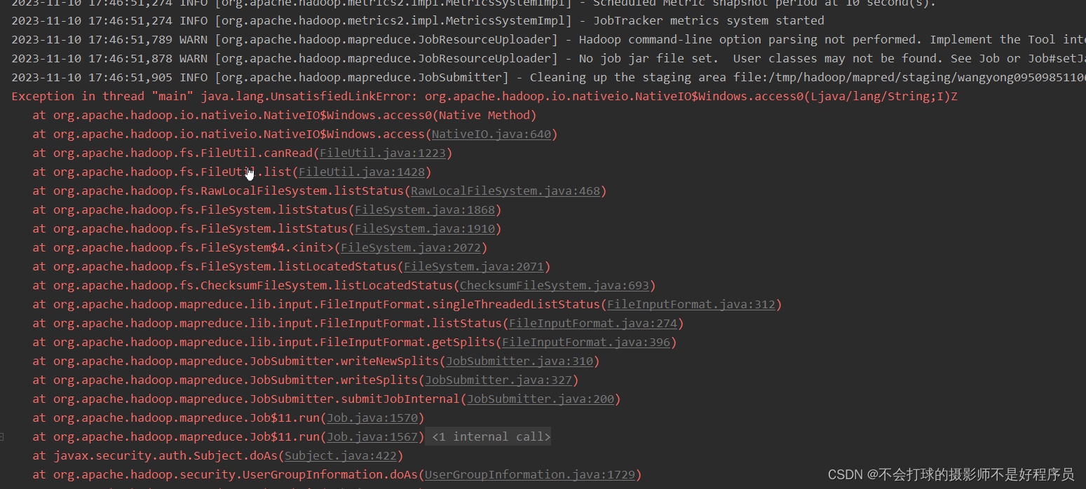 MapReducer任务启动报org.apache.hadoop.io.nativeio.NativeIO$Windows.access0(Ljava/lang/String；I)Z ...