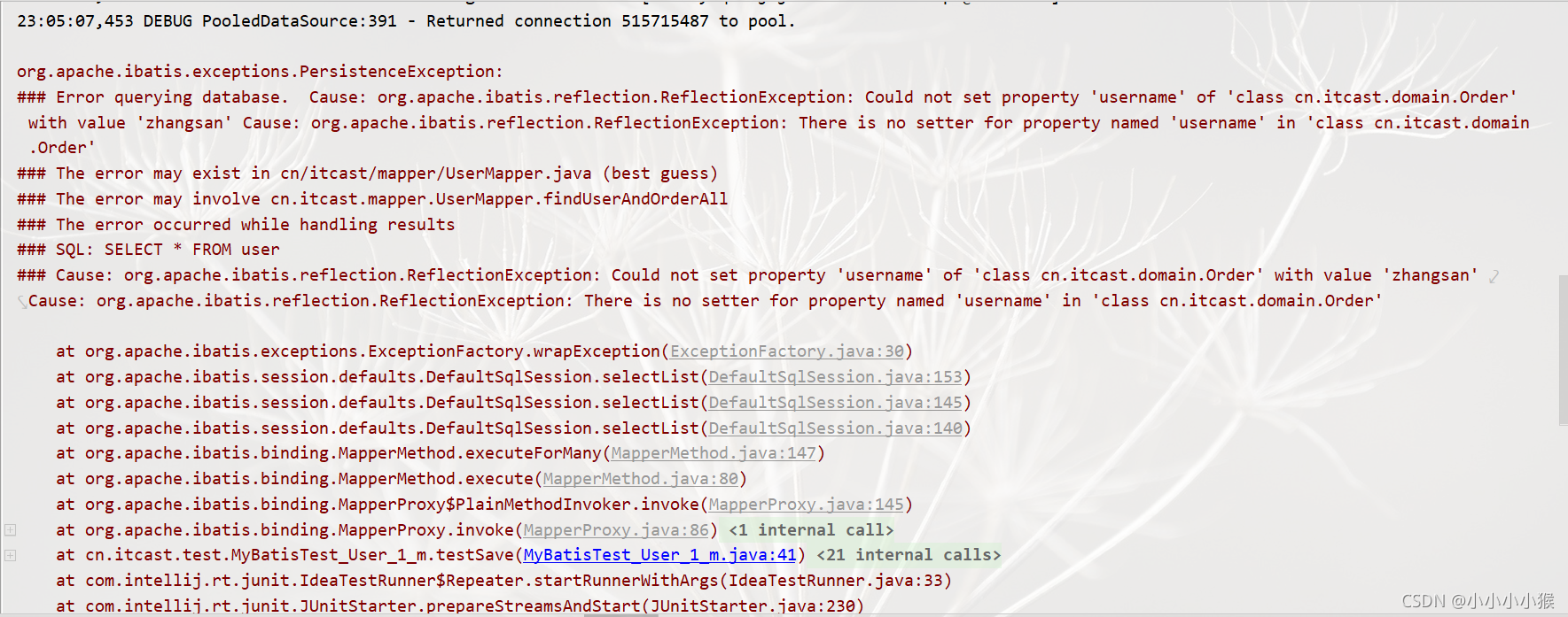 错误：Cause: org.apache.ibatis.reflection.ReflectionException: Could not set property ‘username‘ of ...