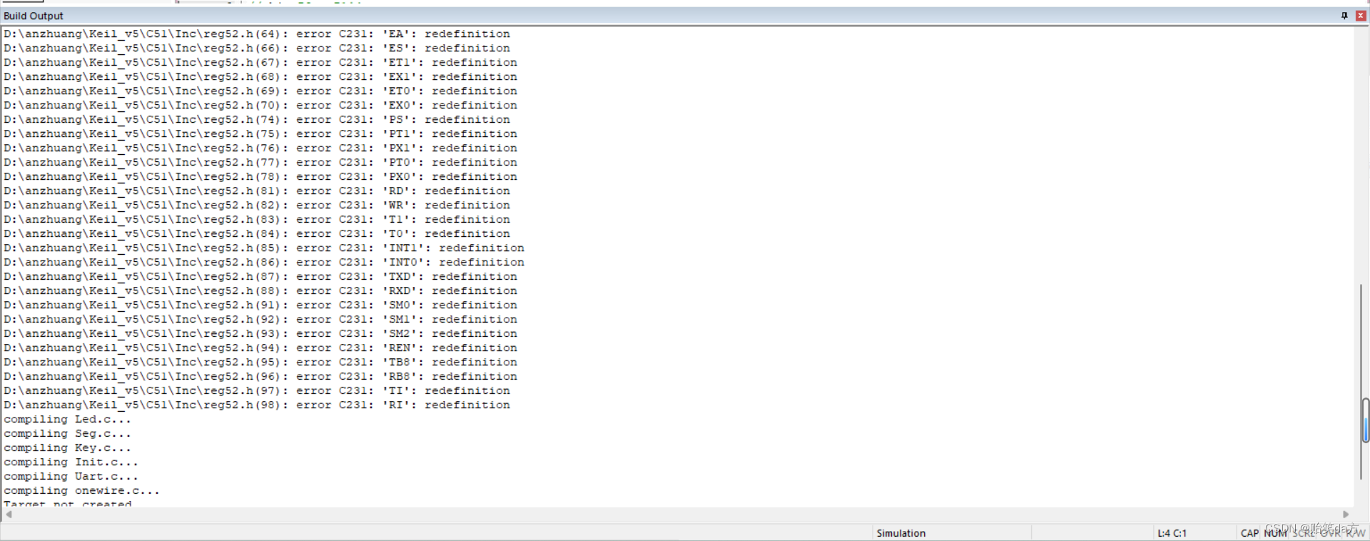 Keil 出现 Reg52h98 Error C231 ‘xxx‘ Redefinitionerror C231 Tl2 