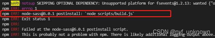 新下载的项目安装依赖时 Node Sass601 Postinstall `node Scriptsbuildjs`node