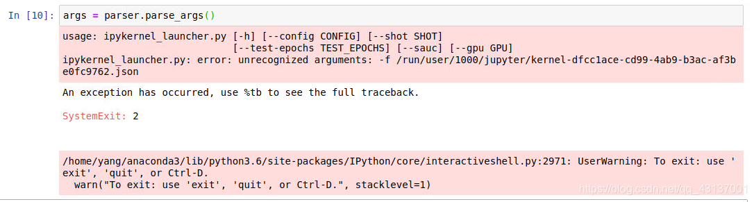 jupyter notebook使用parser报错 An exception has occurred, use %tb to see the full traceback ...