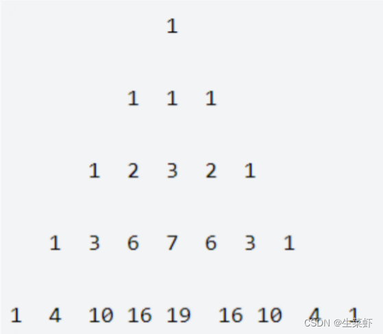 Java题目训练——杨辉三角的变形和计算某字符出现次数java 以上三角形的数阵第一行只有一个数1以下每行的每个数是恰好是它上面的数