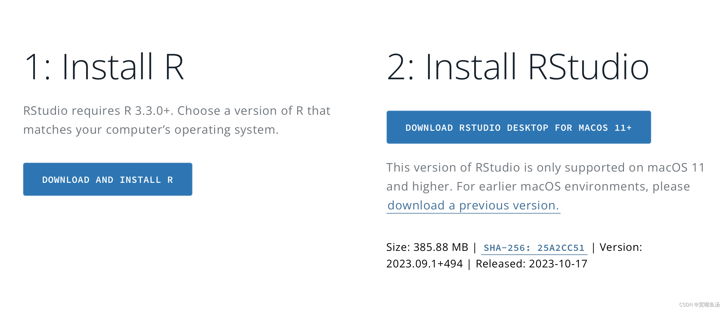 Mac系统安装R及Rstudio软件步骤详解，尤其是很久没有更新mac系统的，找到适配的R和低配版的Rstudio不是个容易事儿啊_rstudio mac-CSDN博客