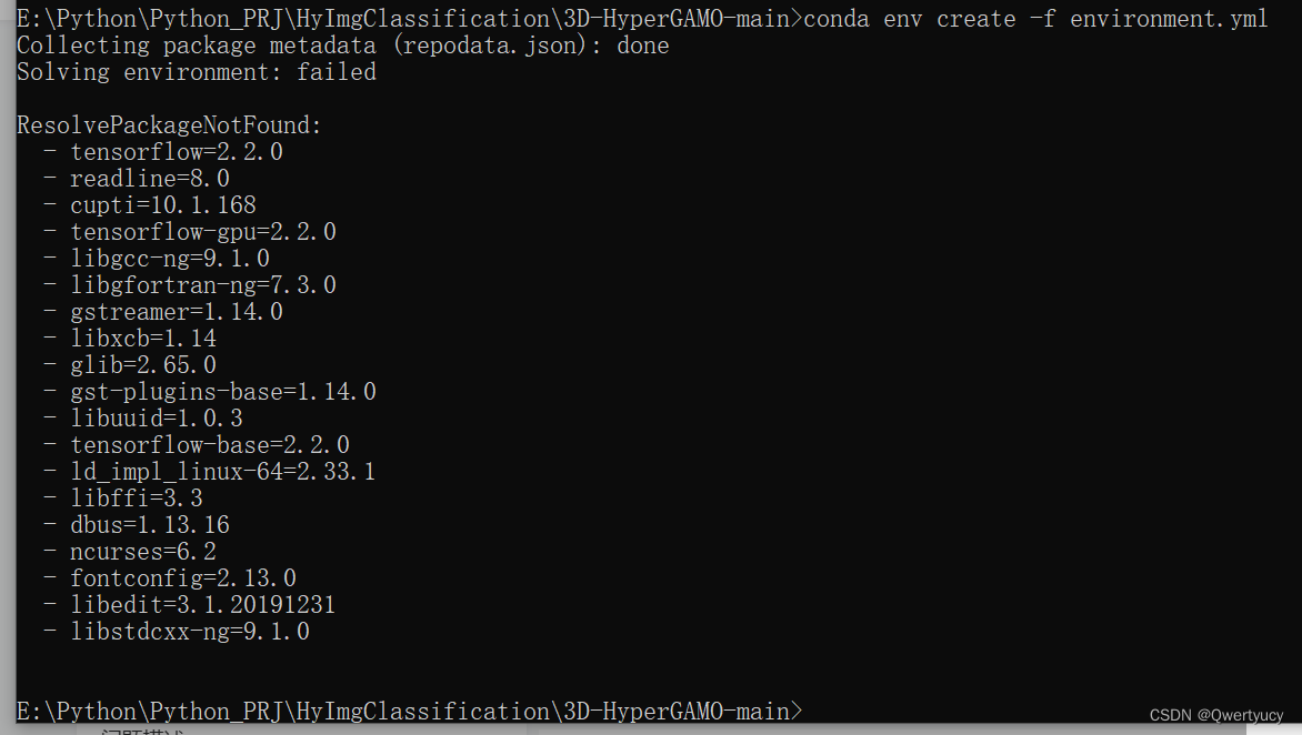 YAML文件创建Conda环境，报错Collecting package metadata (repodata.json): done Solving environment: failed ...