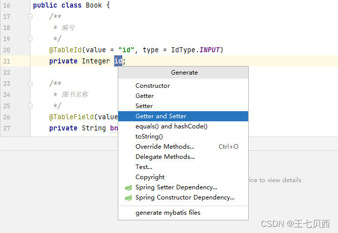 实体类中生成get、set方法_实体类里面的set和get方法-CSDN博客