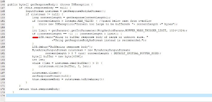HttpClient警告“Going to buffer response body of large or unknown size. Using ...