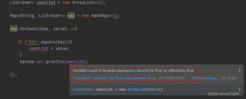 使用forEach遍历map异常 ：Variable used in lambda expression should be final or effectively final ...