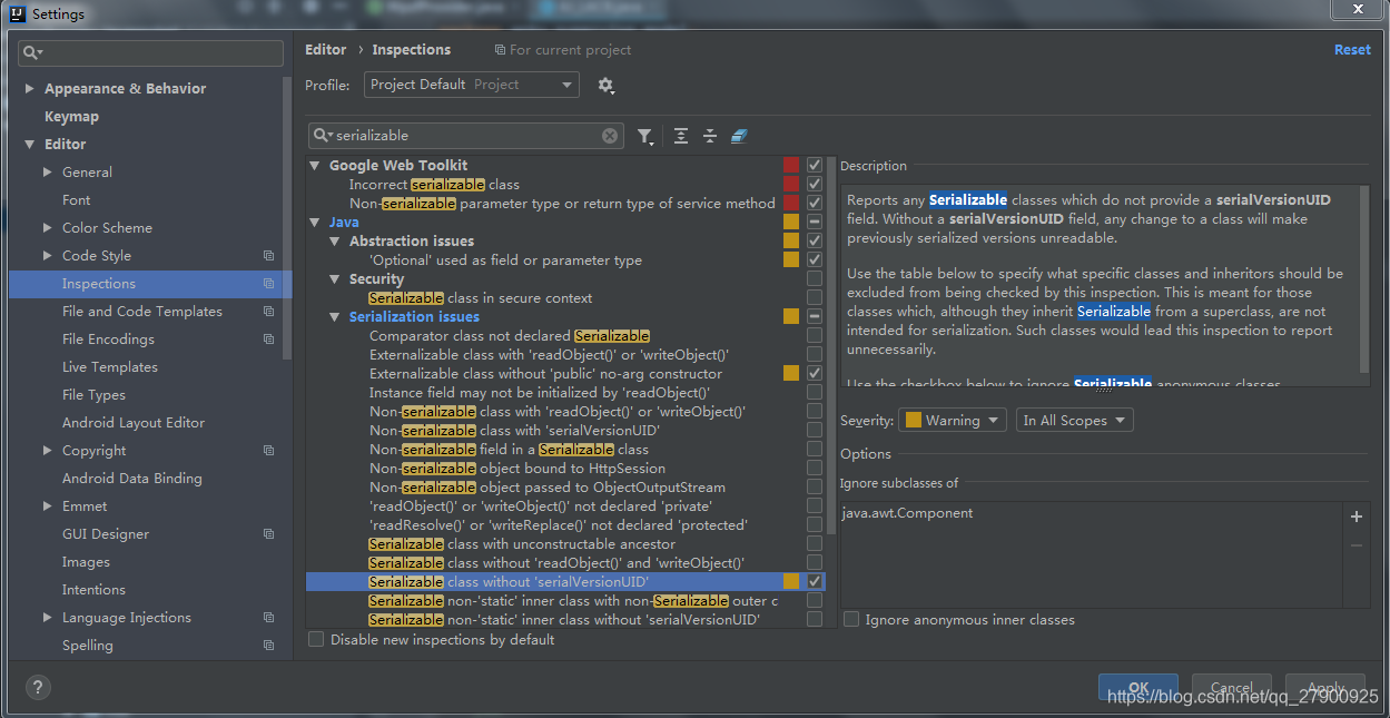 Java实体类自动生成serialversionuid的方法自动生成 Serialversionuid 8036288081153859152l Csdn博客 