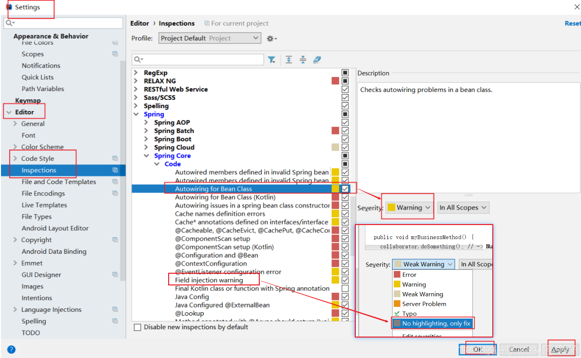 IDEA Spring Boot中 自动注入mapper对象时出现红色下划线以及Autowire注解出现灰色下划线的解决办法_springboot 注入 下换线-CSDN博客