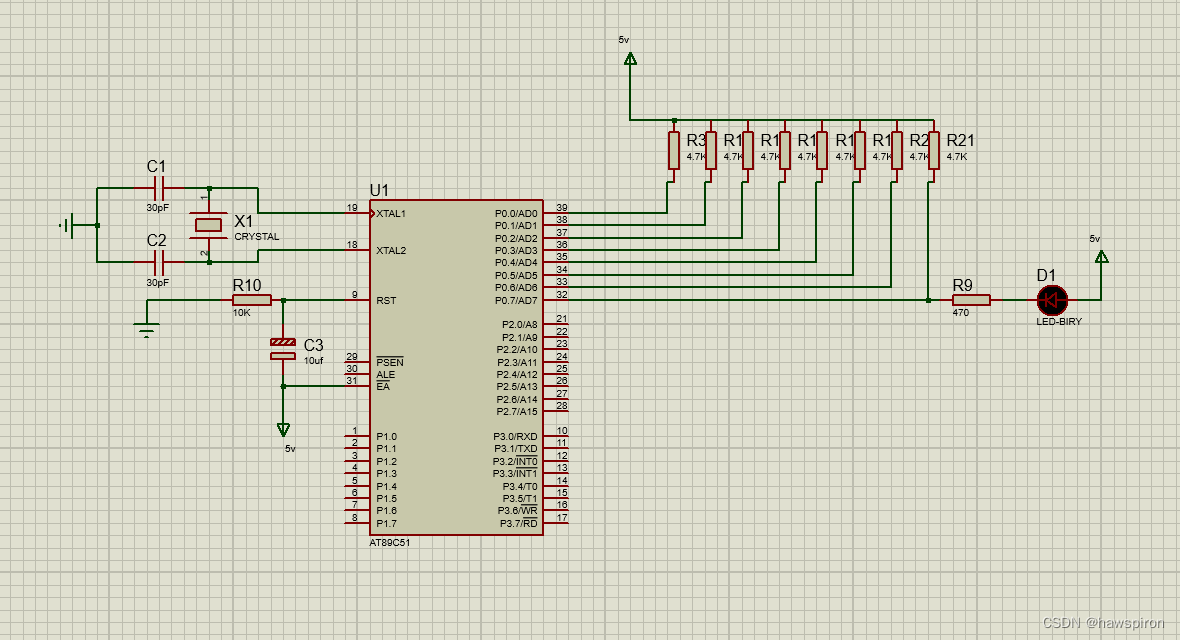 51汇编仿真1-1：点亮一个LED灯_at89c51 点亮led 仿真-CSDN博客