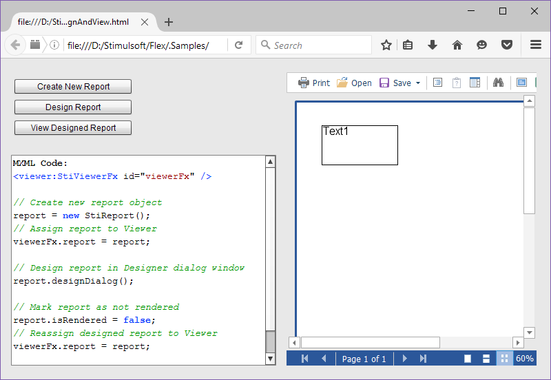 【stimulsoft Reports Flex教程】在同一页面上使用designer和viewer Flexreportdesigner