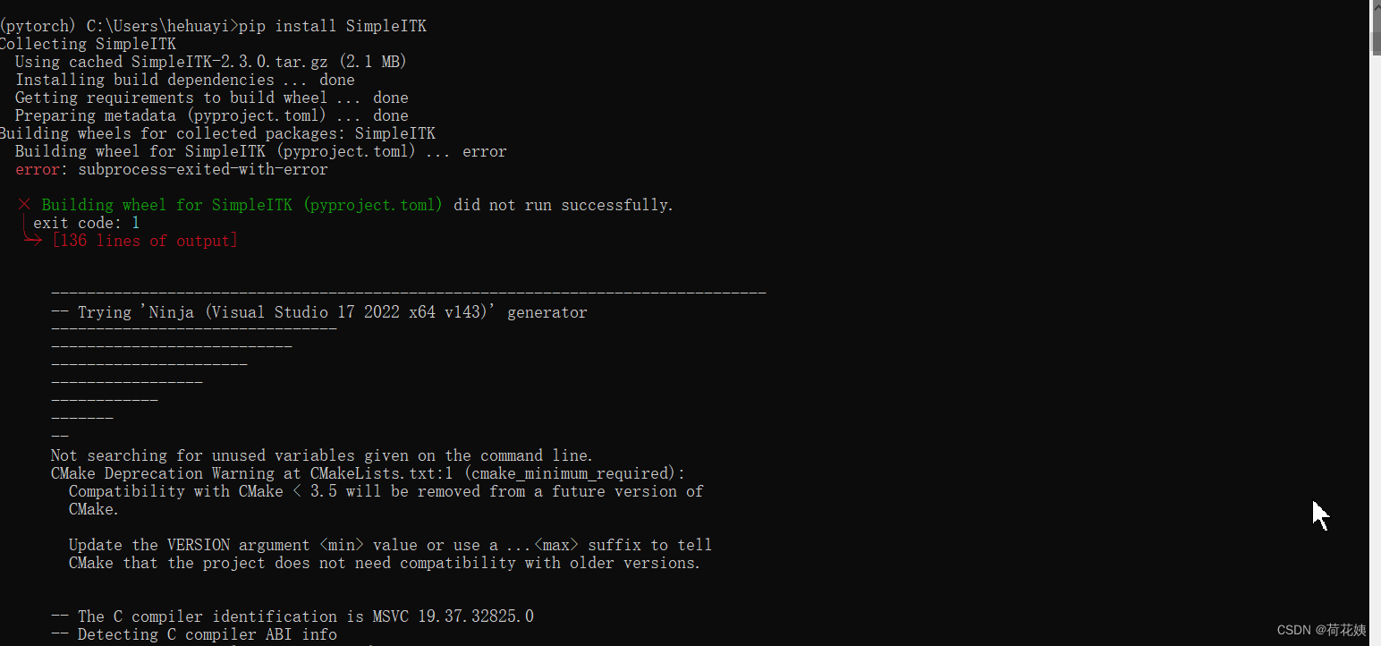 ERROR: Could not build wheels for SimpleITK, which is required to install pyproject.toml-based ...