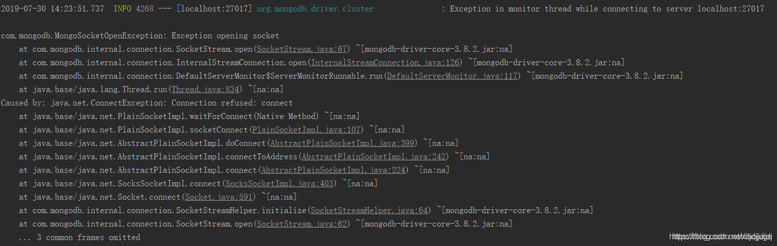 报错 com.mongodb.MongoSocketOpenException: Exception opening socket_mongo 链接数据库报错 com.mongodb ...