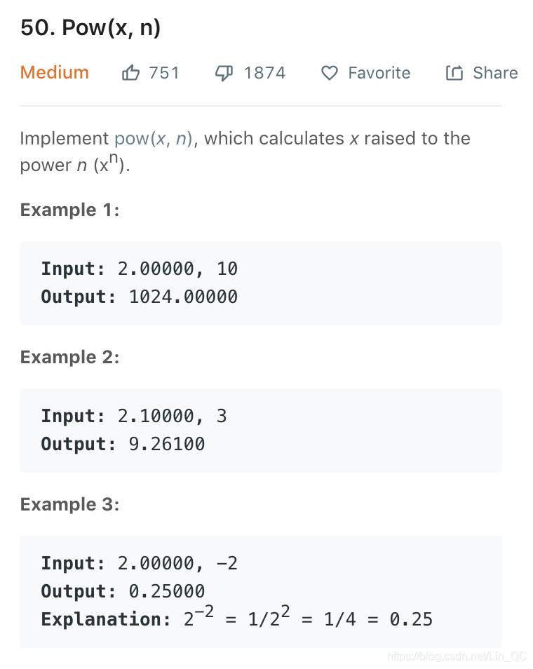 Leetcode 50 pow（x，n）_double mypow(double x, int n){ if (n == 0) return -CSDN博客