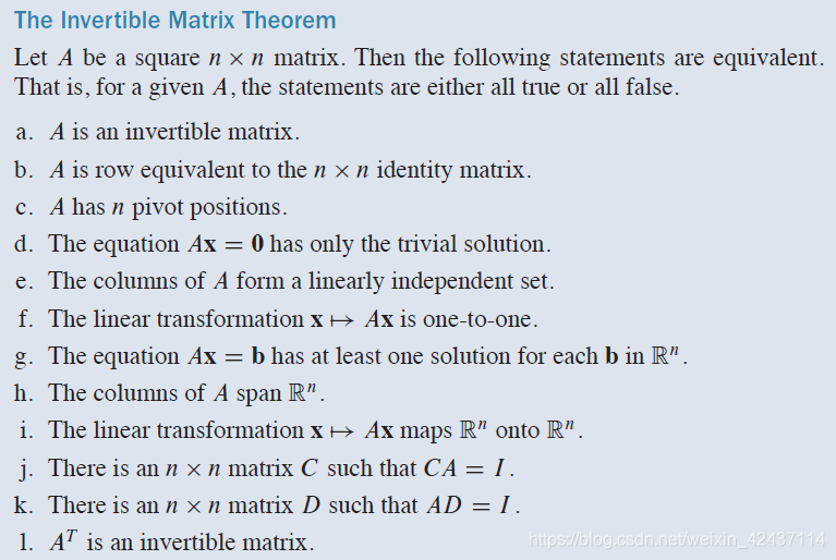 Chapter 2 (Matrix Algebra): Characterizations of invertible matrices ...