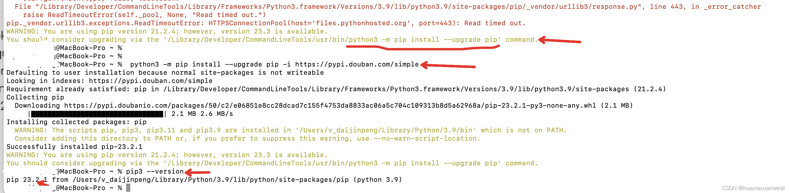 # 解决/Library/Developer/CommandLineTools/usr/bin/python3 -m pip install ...