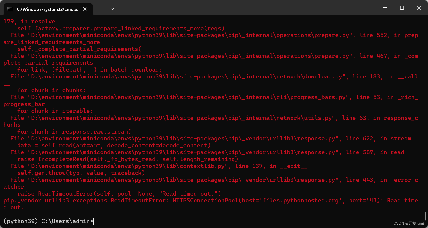 Read timed out. （python 安装第三方库超时）-CSDN博客