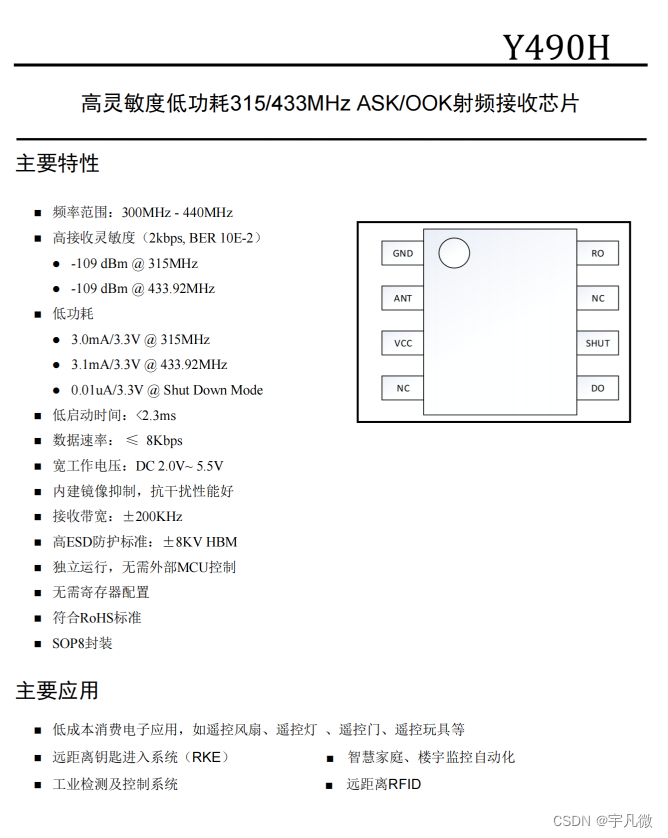 宇凡微Y62R射频433接收芯片（功能强大的合封解决方案）_ny8b062f-CSDN博客