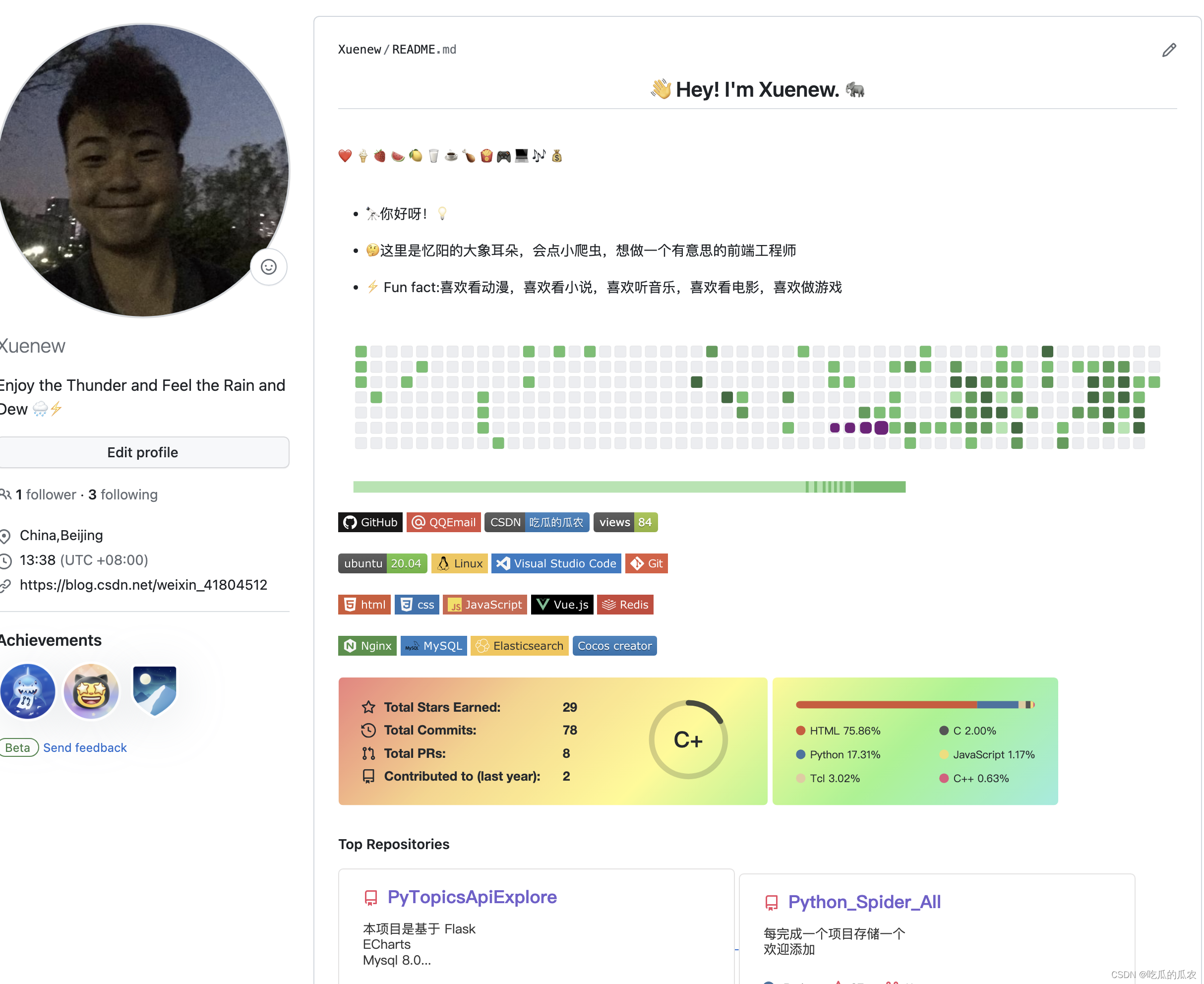 Github小彩蛋显示自己的README,git 个人首页的 README,readme基本语法_github readme 图标-CSDN博客