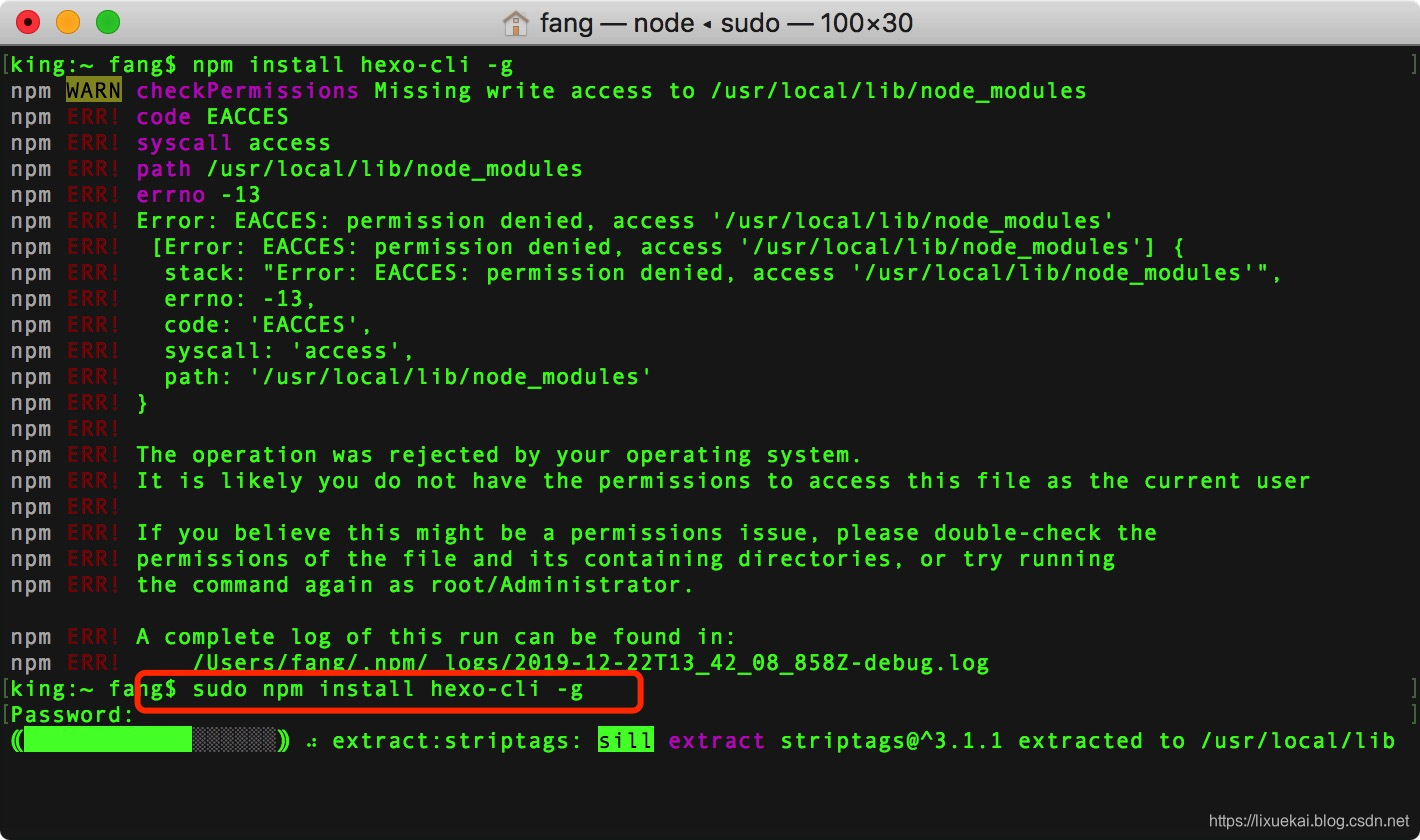 mac os 安装 node 失败：Missing write access to /usr/local/lib/node_modules_mac 切换node missing write ...