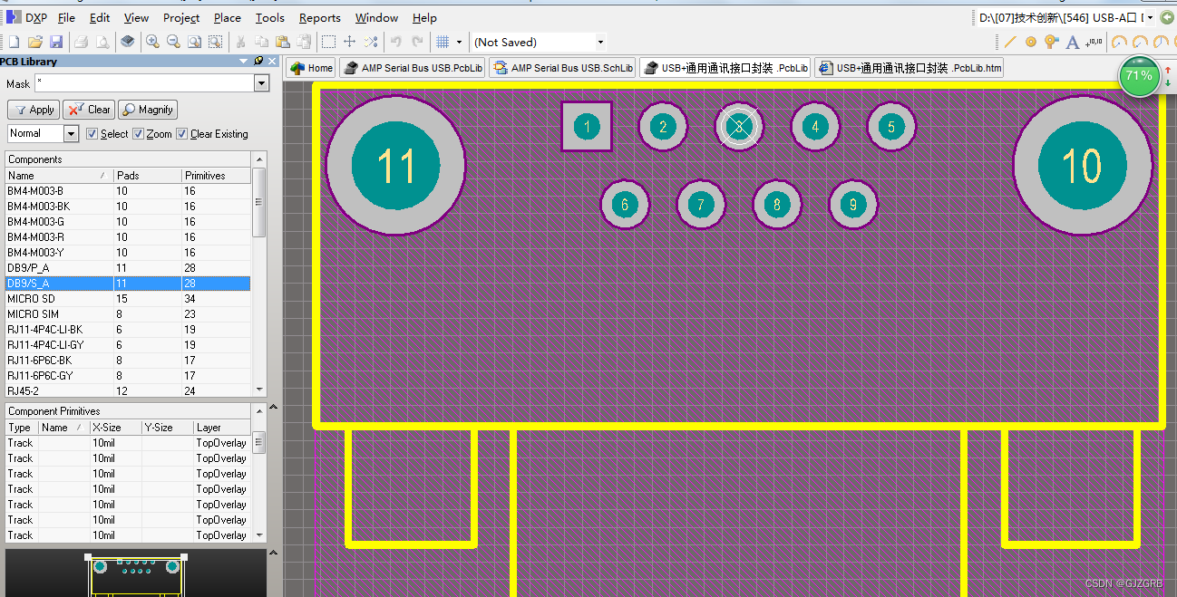 基于USB-A口 D口 Mini-USB Micro-USB 最全USB接口RJ45+TFCARD卡pcb封装 Altium库（AD库 ...