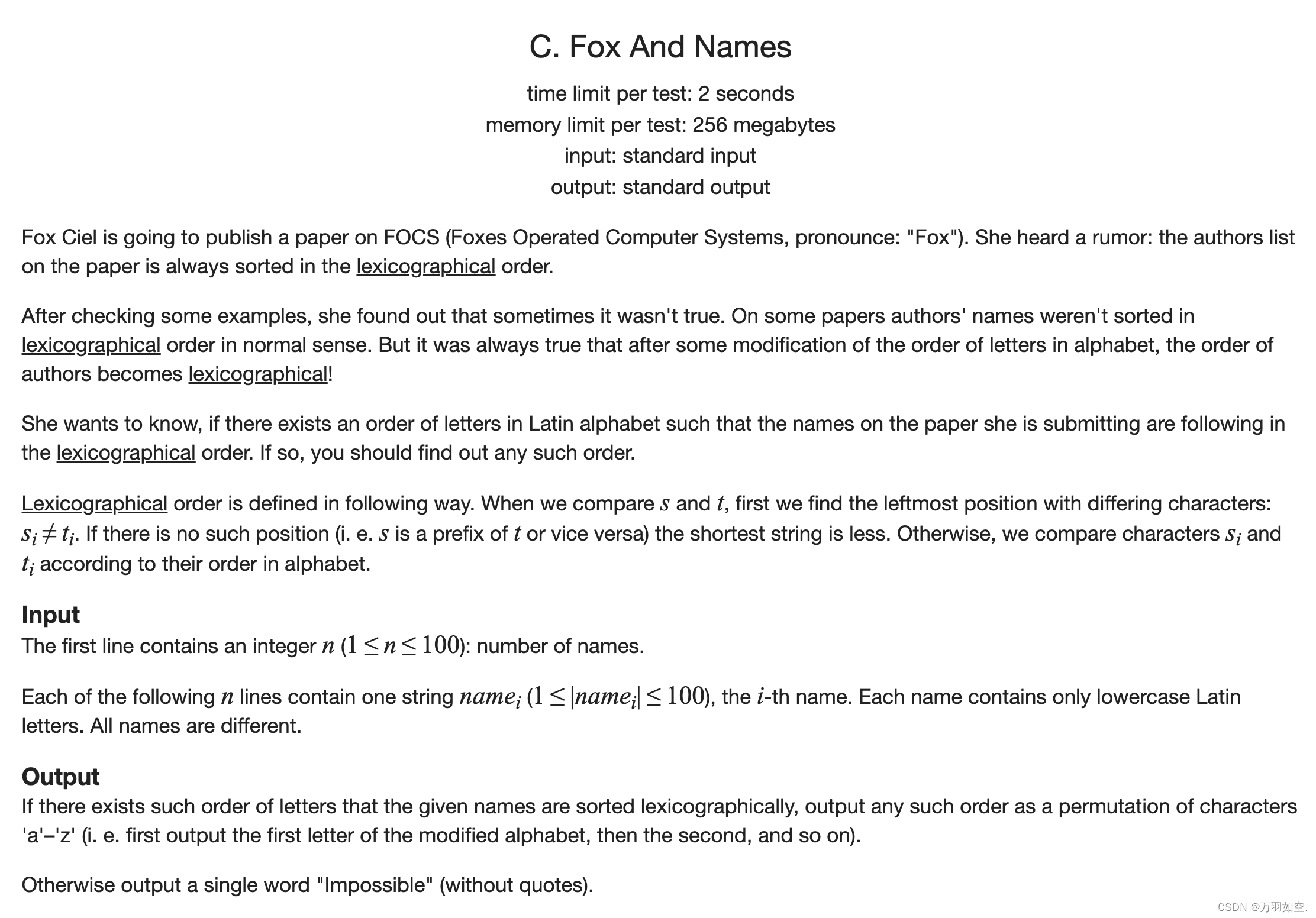 Codeforces Round #290 (Div. 2) C. Fox And Names_codeforces round 290 (div。2)-CSDN博客