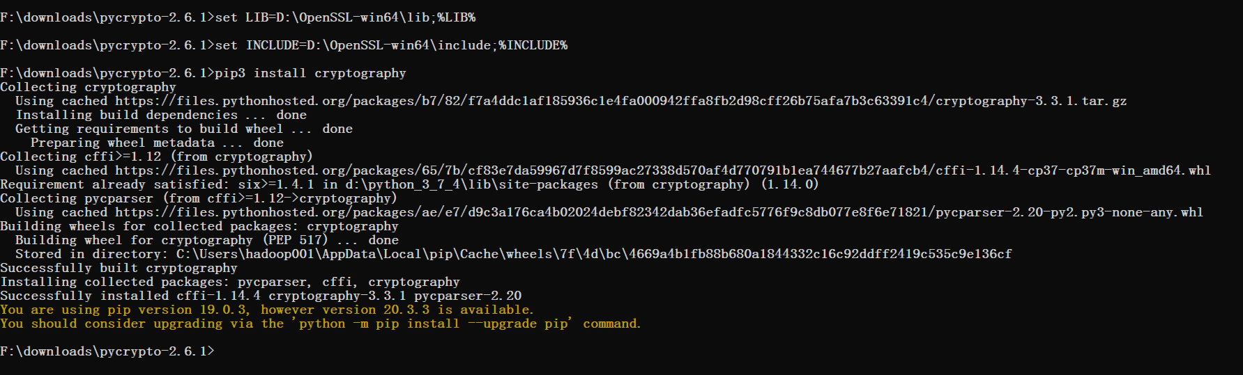 【成功】Windows 10上python 3.7安装pycrypto和cryptography_cryptography.hazmat.backends.openss1.ec-CSDN博客