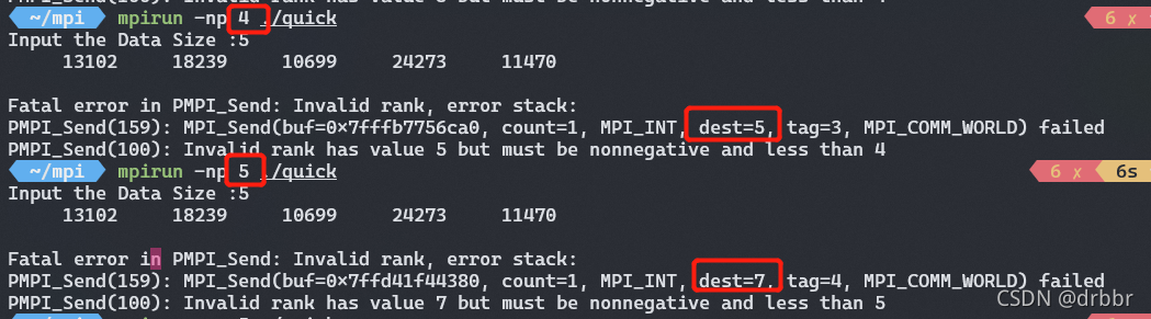 【MPI】PMPI_Send(100): Invalid rank has value 5 but must be nonnegative and less than 4_invalid ...