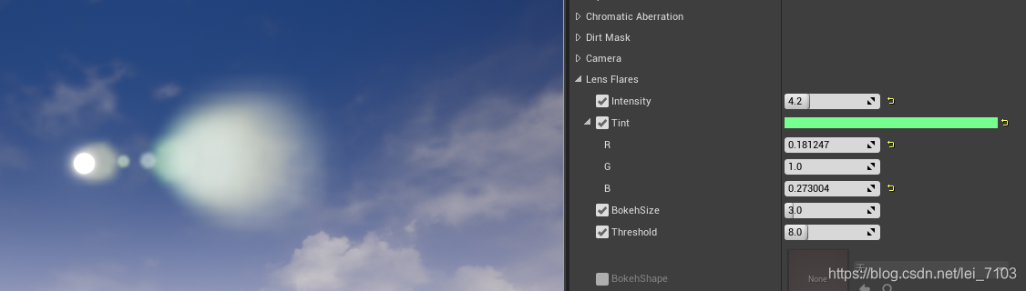 UE4-（场景）后期盒子（PostProcessVolume）之镜头眩光（Lens Flares）、景深（Depth of Field）、图像 ...
