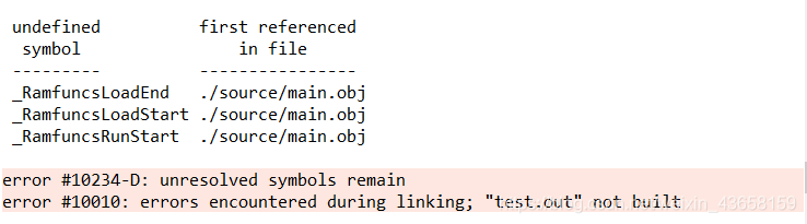 关于dsp28335使用程序下载到flash的方式,编译程序报错unresolved Symbols Remainramfuncsloadstart报错unresolved Symbols 6808