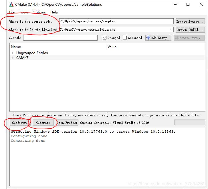 cmake + windows 编译 opencv 自带示例_cmake-gui opencv编译sample目录-CSDN博客