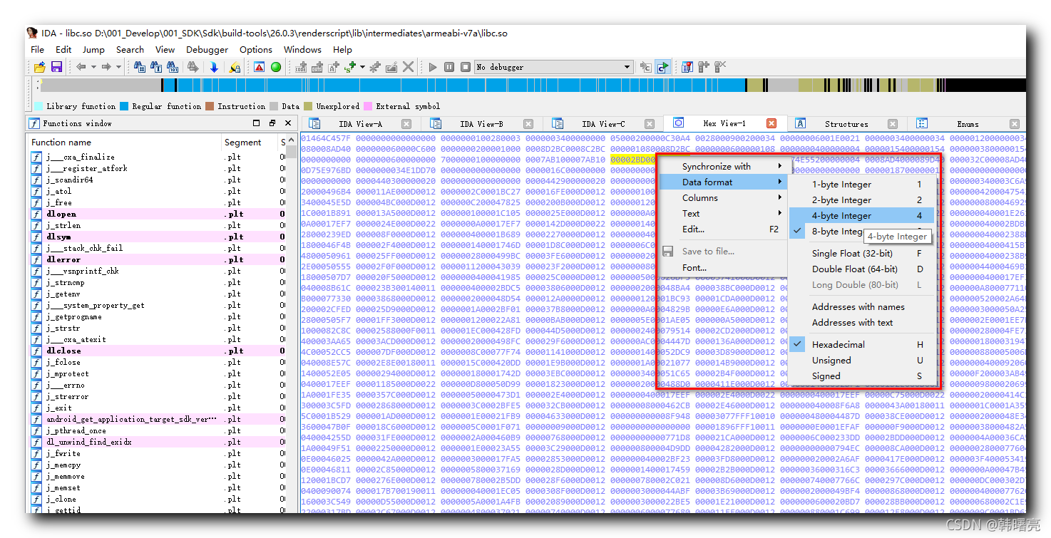 【Android 逆向】IDA 工具使用 ( 同步指定的 IDA View 视图 | Hex View 数据格式 | 过滤设置 )_ida ...