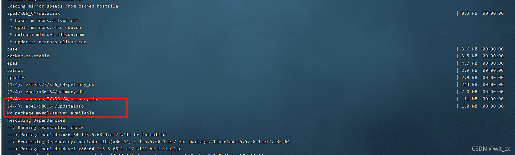 centos 7 安装mysql-server报错No package mysql-server available_centos7 安装sqlserver no package mssql ...